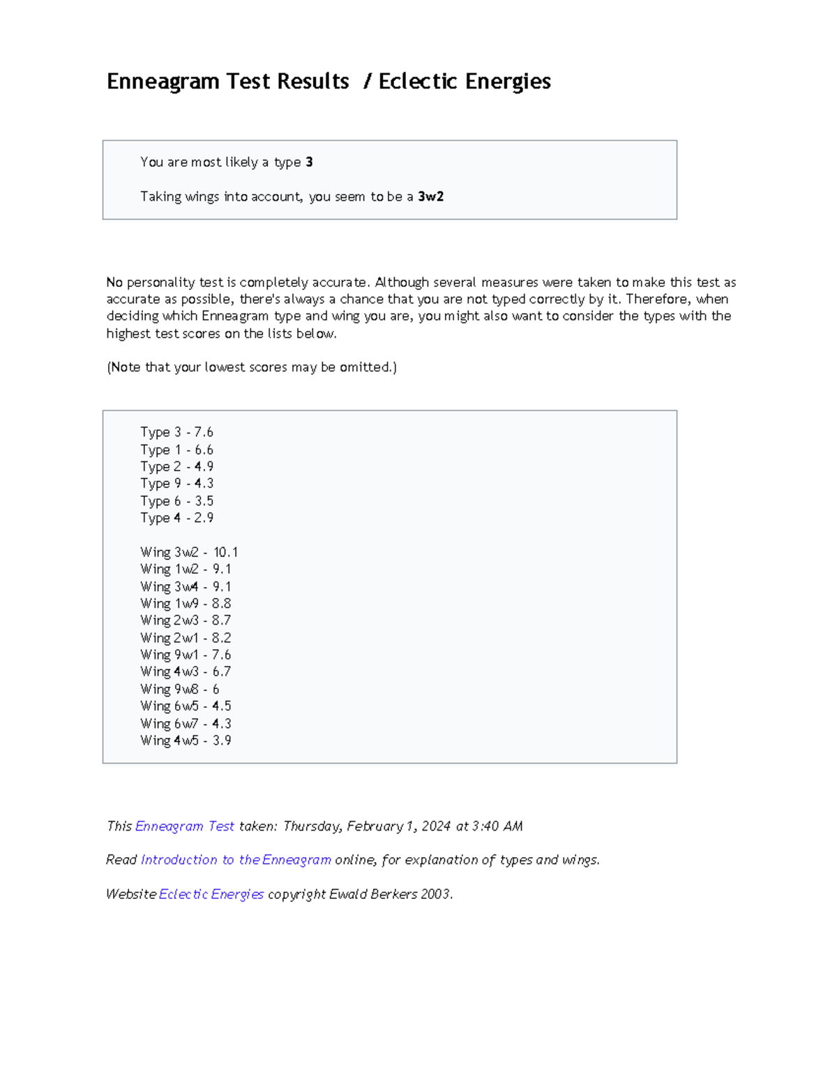 Enneagram-test - Enneagram Test Results / Eclectic Energies You are ...