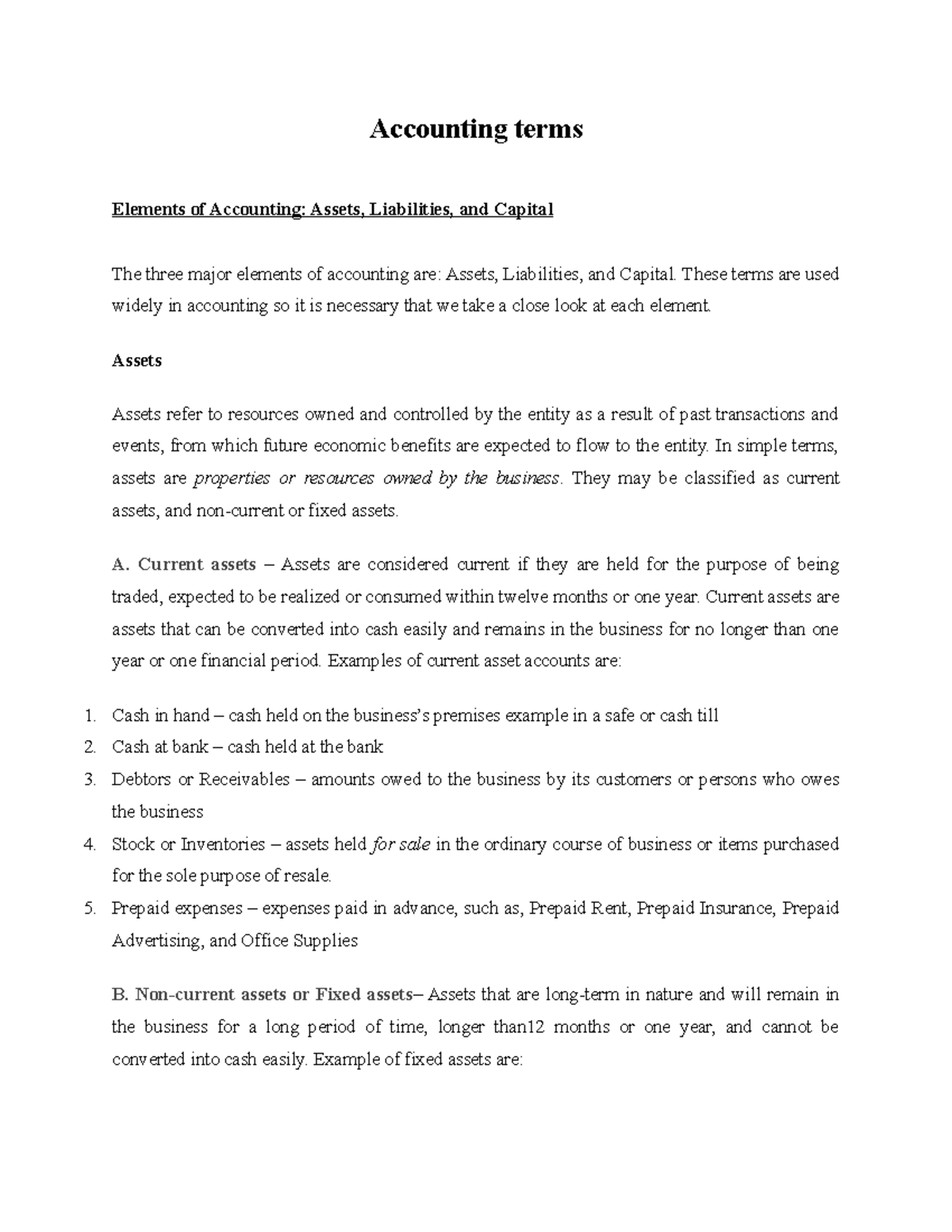 Accounting elements - review - Accounting terms Elements of Accounting ...