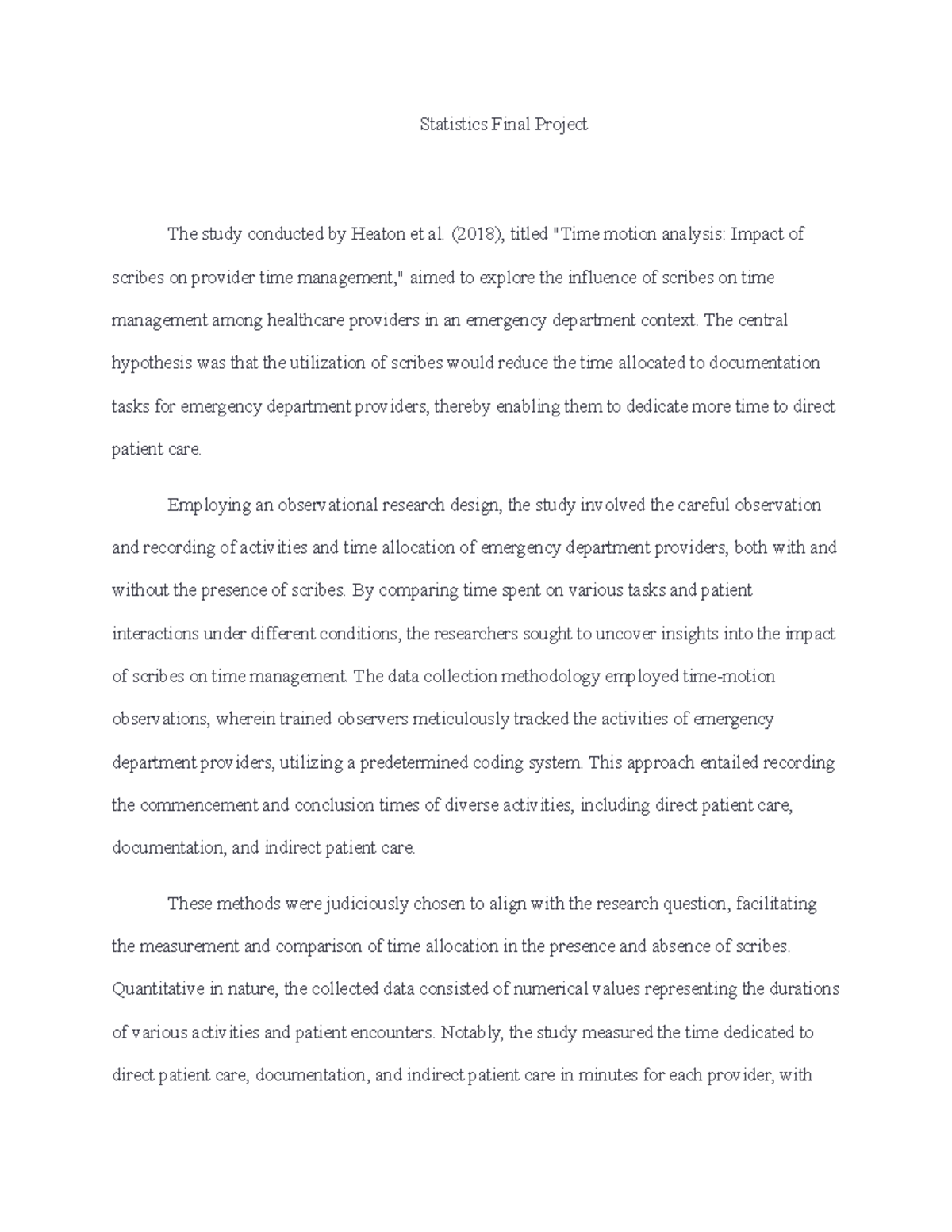 Statistics final project - Statistics Final Project The study conducted ...