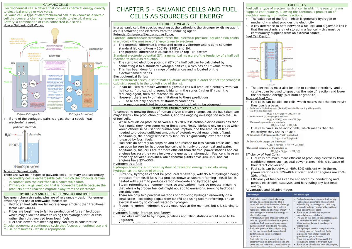 Ch5 Summary - CHAPTER 5 – GALVANIC CELLS AND FUEL CELLS AS SOURCES OF ...
