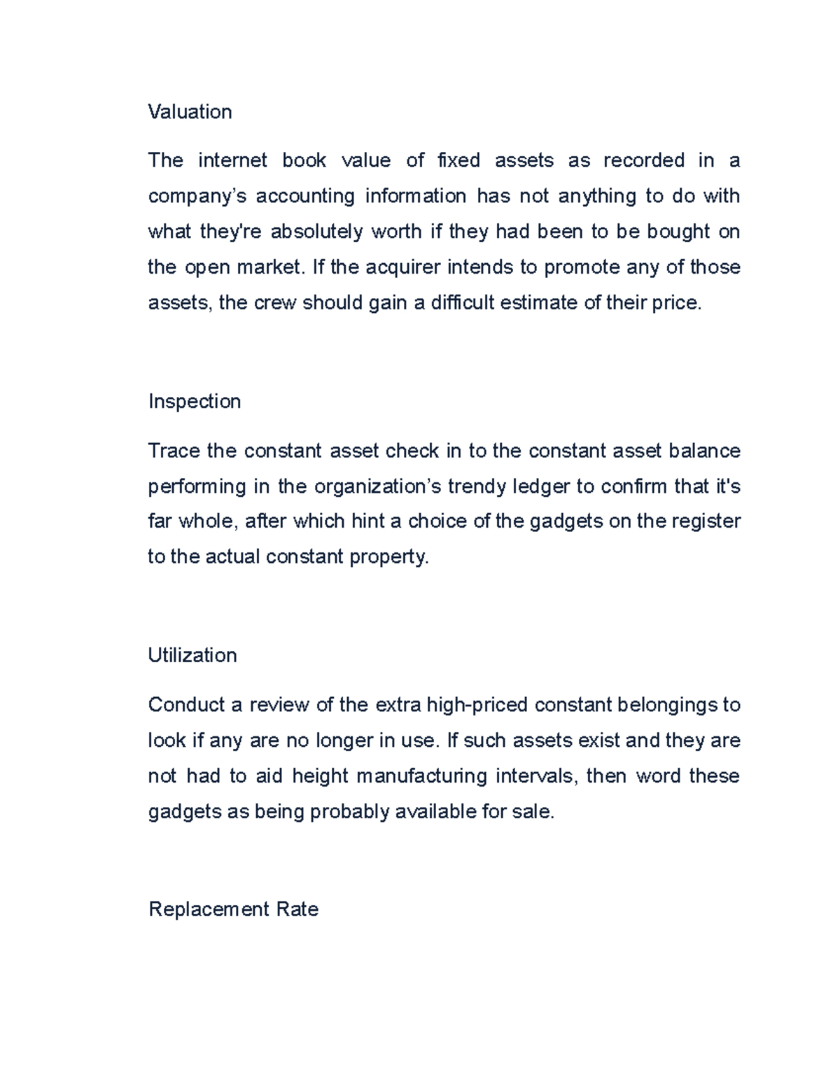 FA and Facilities Due Diligence Checklist - Valuation The internet book ...
