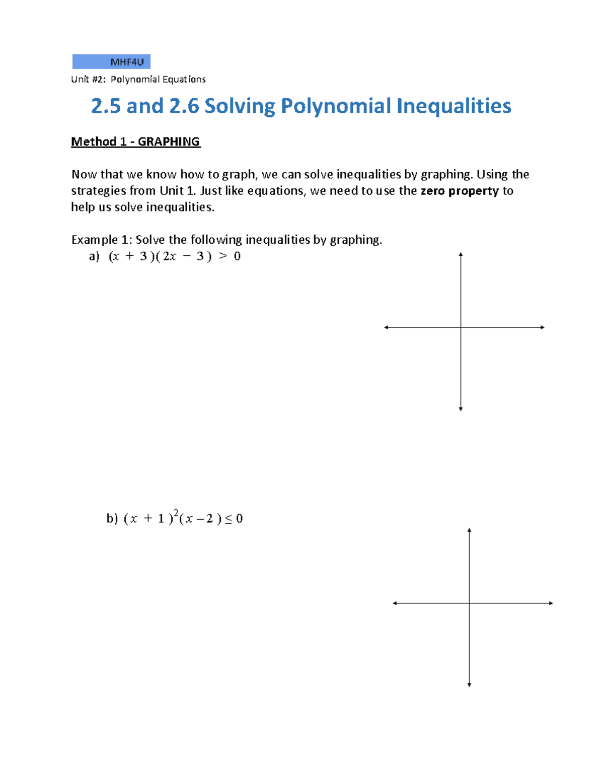 2.5 and 2.6 Solving polynomial inequalities - Graphically and ...