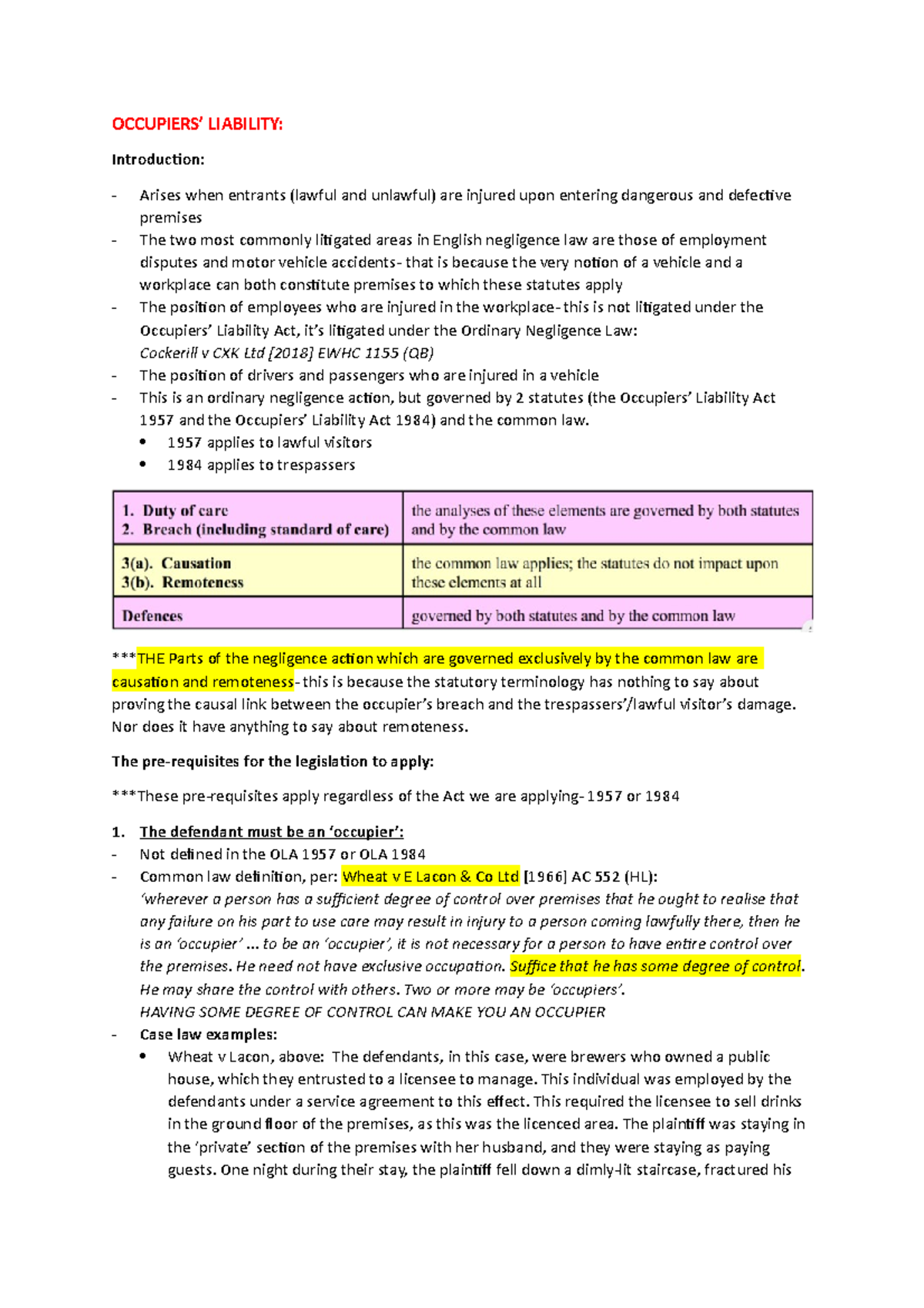Week 9- Occupiers' Liability - OCCUPIERS’ LIABILITY: Introduction ...