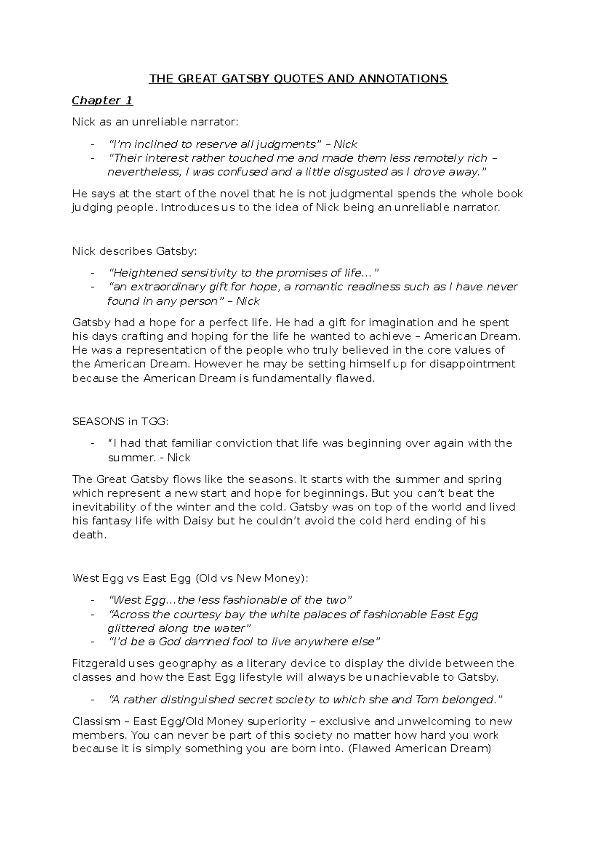 THE Great Gatsby Quotes AND Annotations - THE GREAT GATSBY QUOTES AND ...