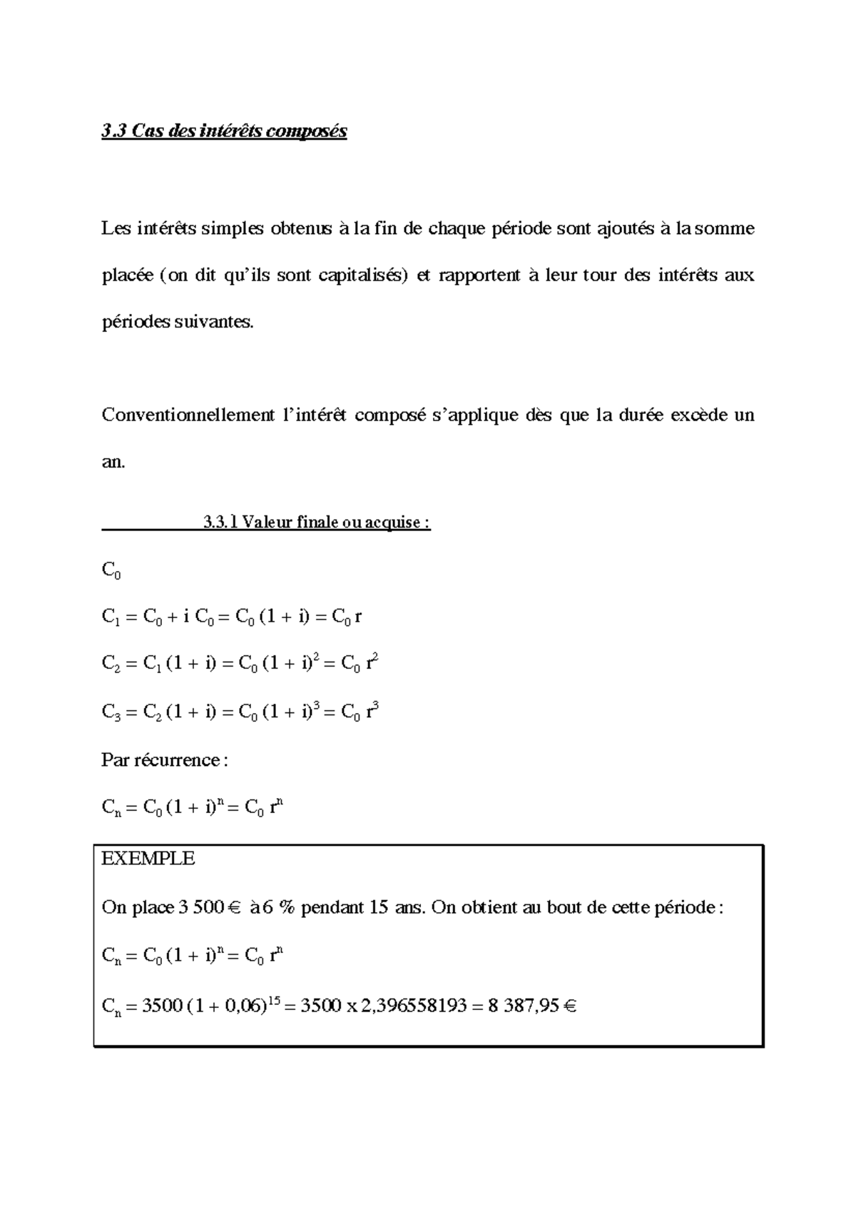 C-Cours Intéret Composé - 3 Cas des intérêts composés Les intérêts ...