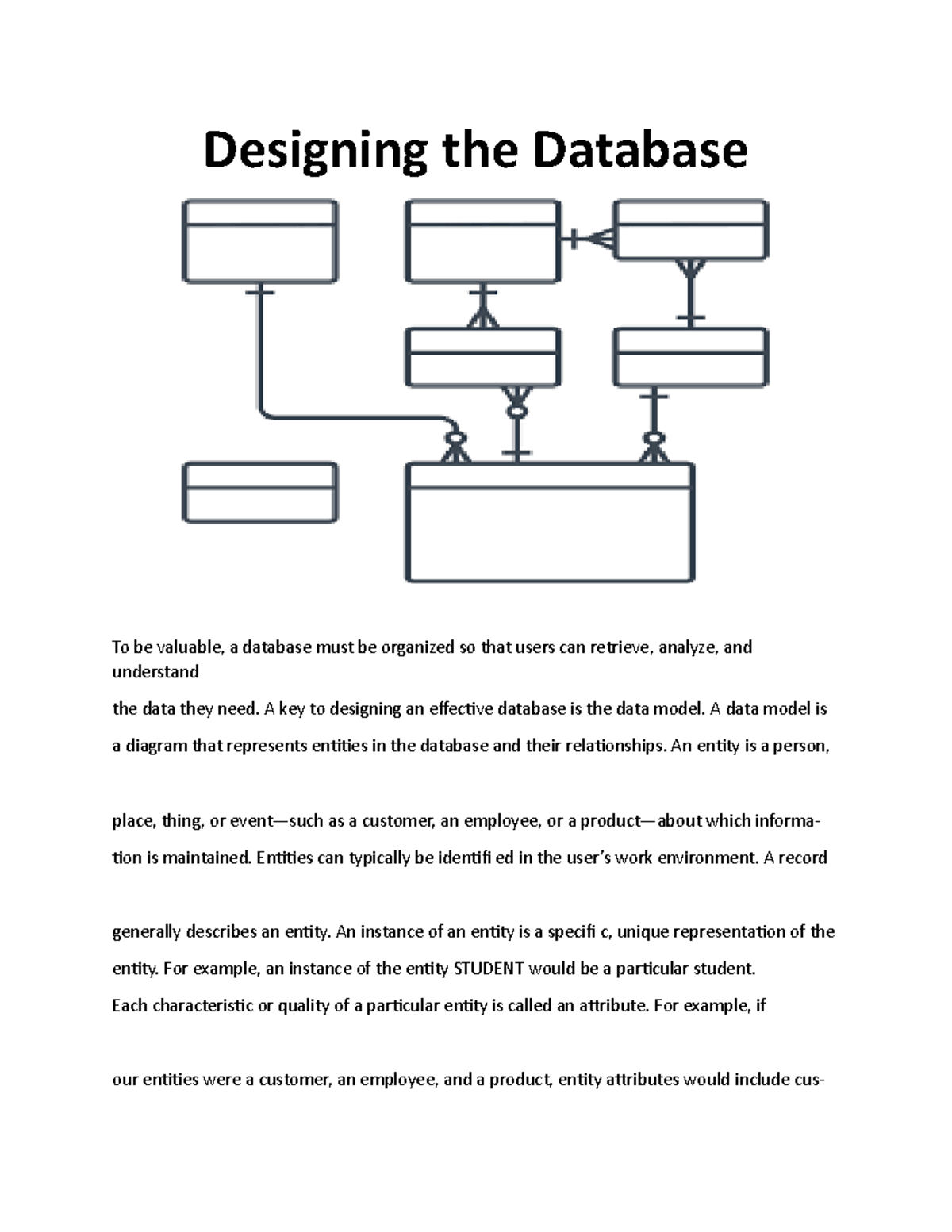 Designing the Database - A key to designing an effective database is ...