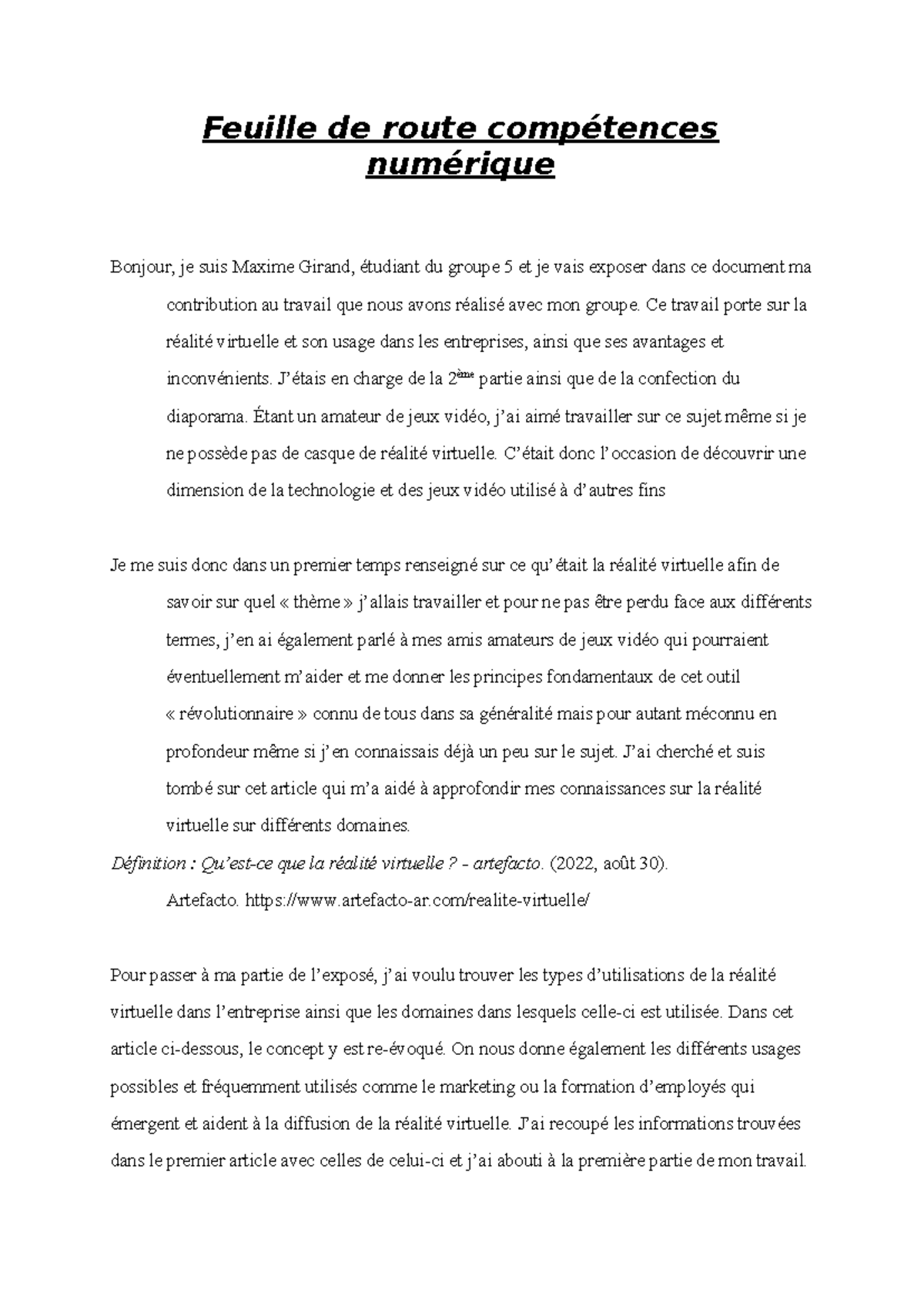 Feuille de route - Maxime - Feuille de route compétences numérique ...