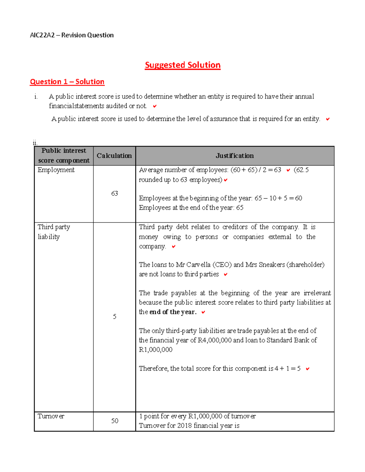Test 1 Revision Solution - AIC22A2 – Revision Question Suggested ...