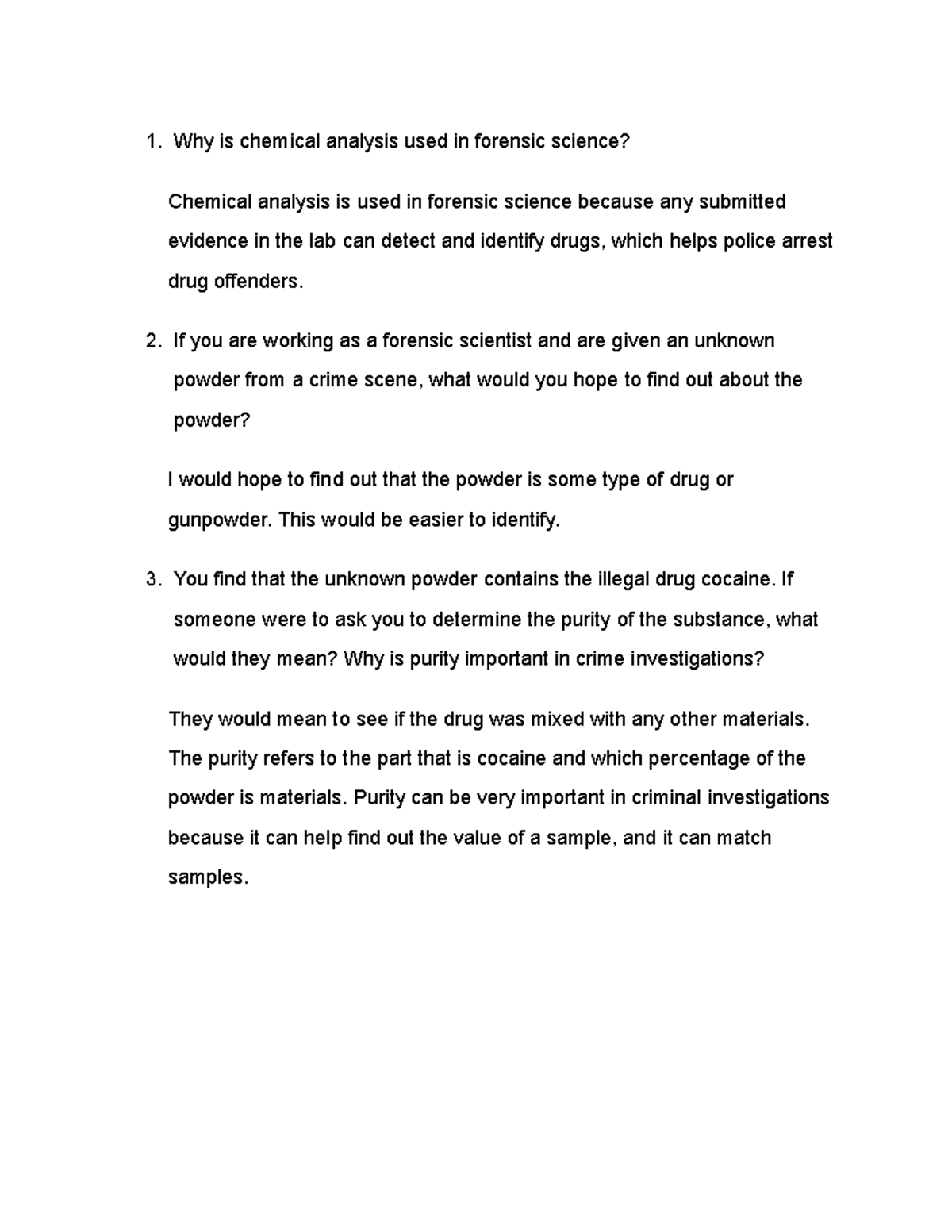 UNIT 1 LAB - Why is chemical analysis used in forensic science ...