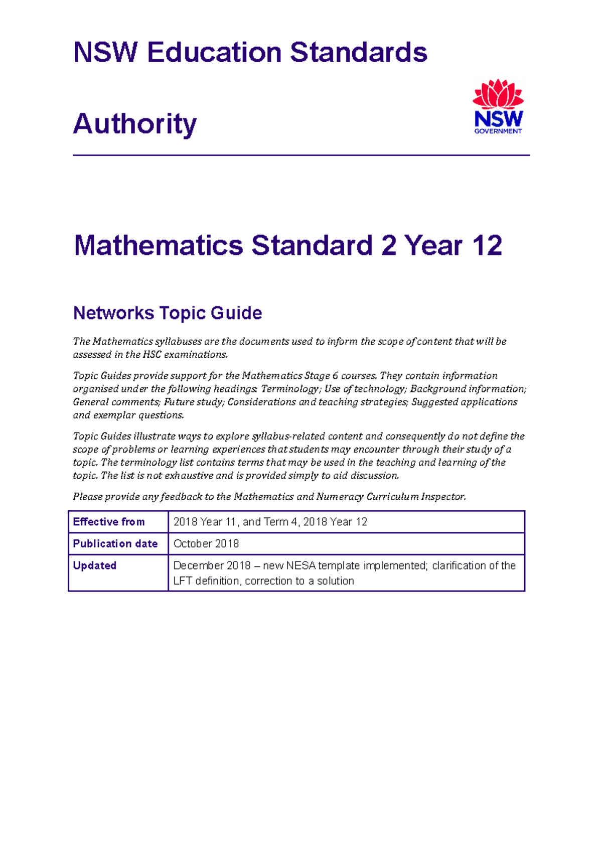 Mathematics standard 2 year 12 topic guide networks - NSW Education ...