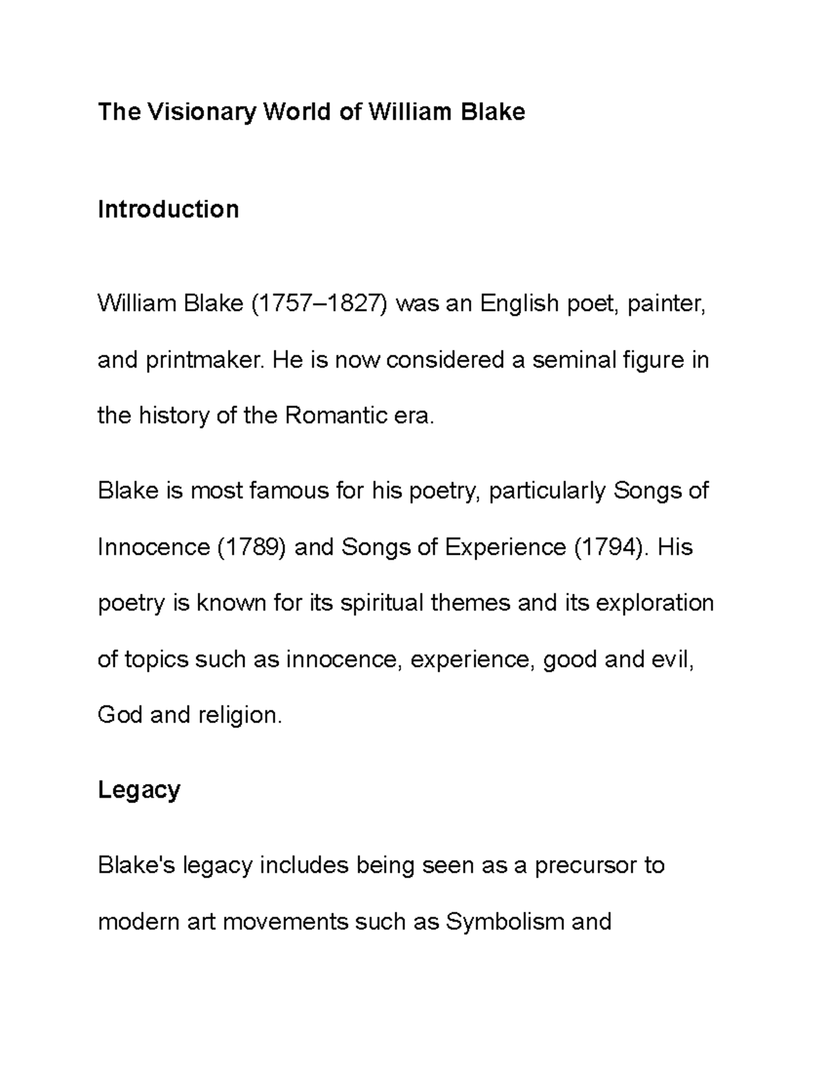 The Visionary World of William Blake - The Visionary World of William ...