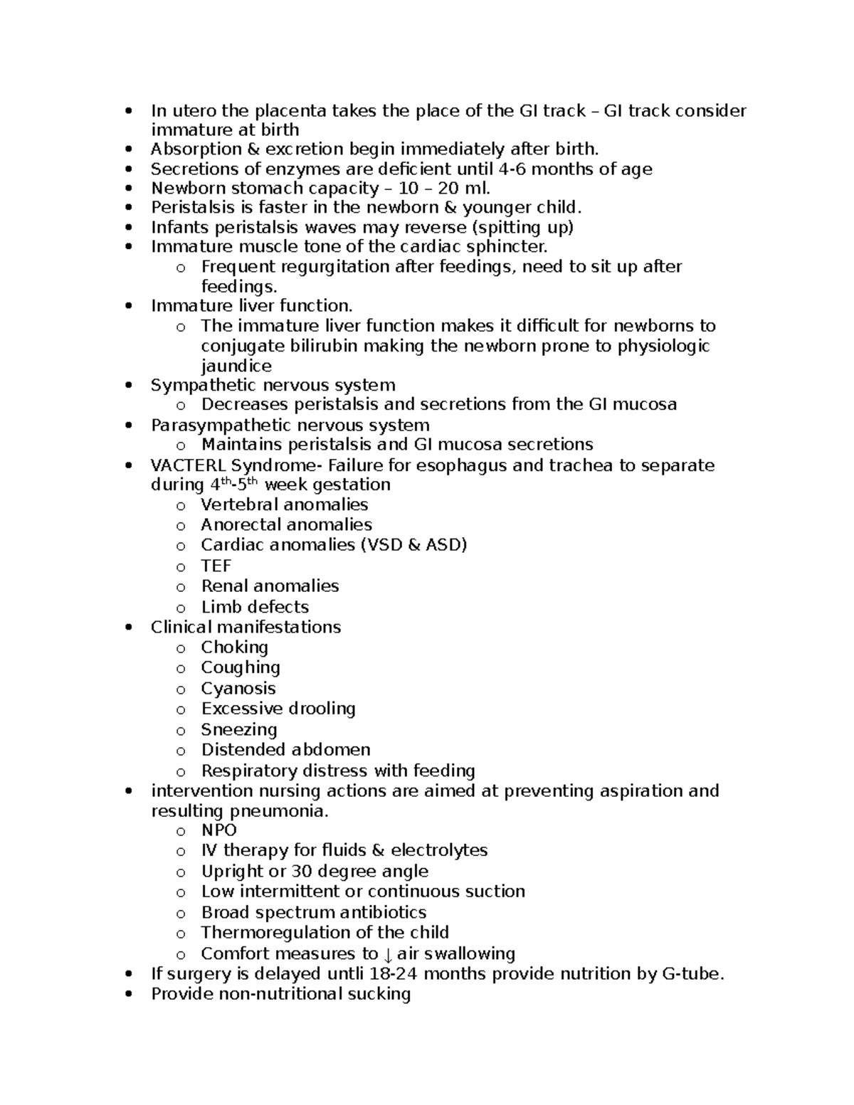 GI-Peds - nites - In utero the placenta takes the place of the GI track ...