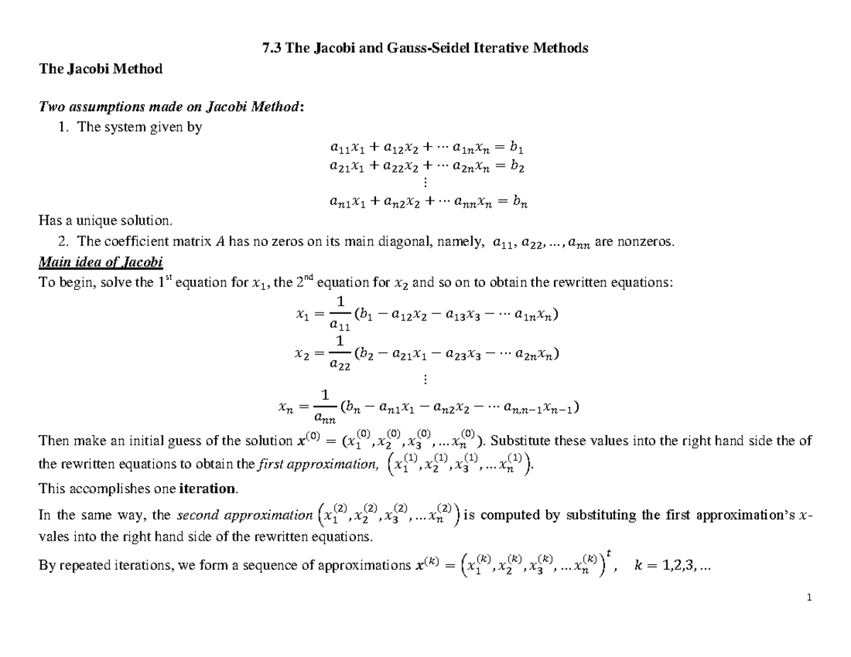 Lec-7 - A Tutorial work - 7 The Jacobi and Gauss-Seidel Iterative ...