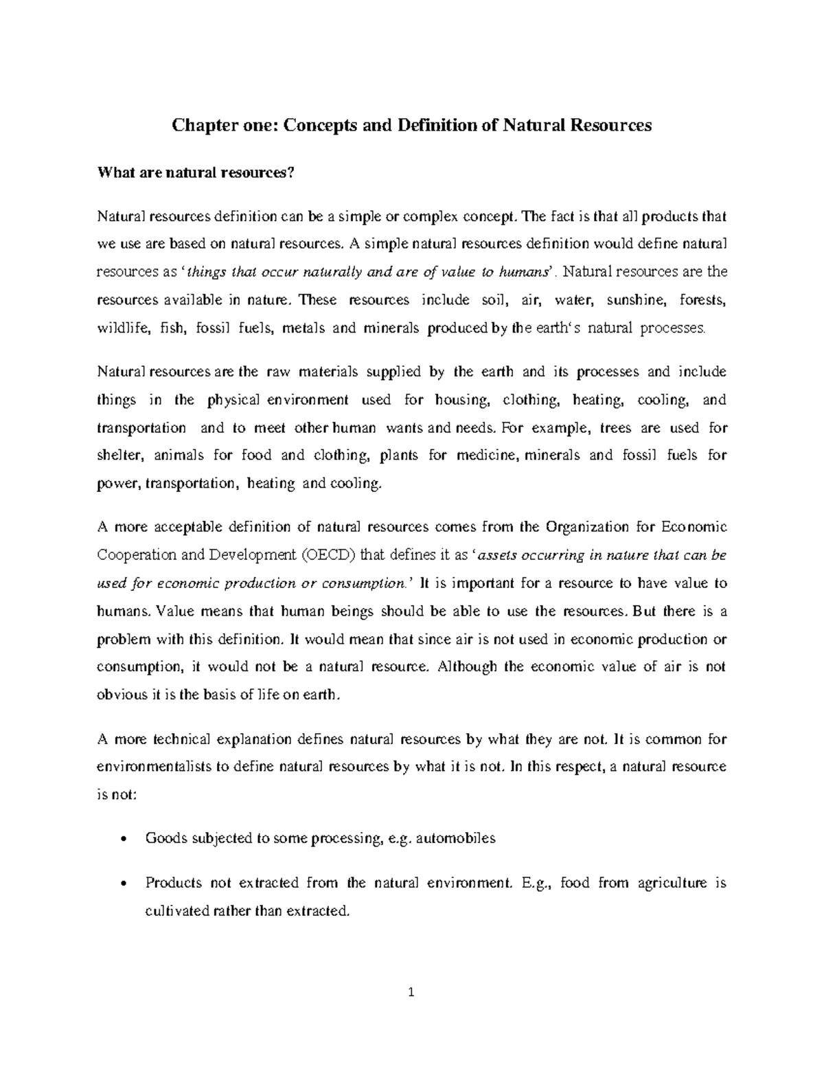 Natural resource management lecture note - Chapter one: Concepts and ...