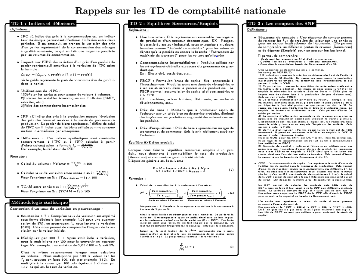Fiche révision comptabilité nationale L1 - Rappels sur les TD de ...