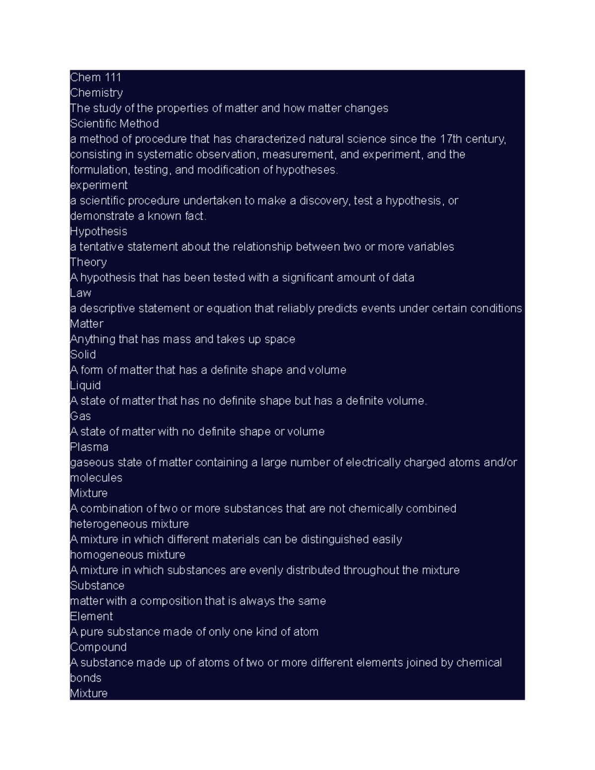 Chem 111 - Chem 111 Chapter 1 - Chem 111 Chemistry The study of the ...