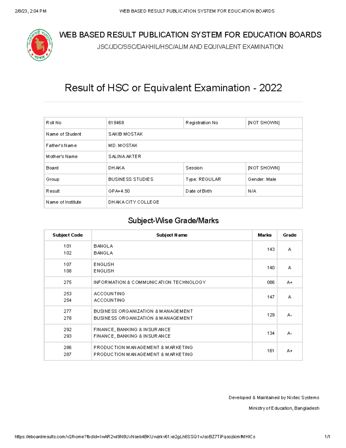 WEB Based Result Publication System FOR Education Boards - 2/8/23, 2:04 ...