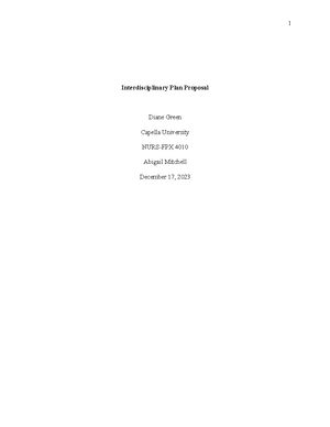 Interdisciplinary Plan Proposal - The plan would be carried out in the ...