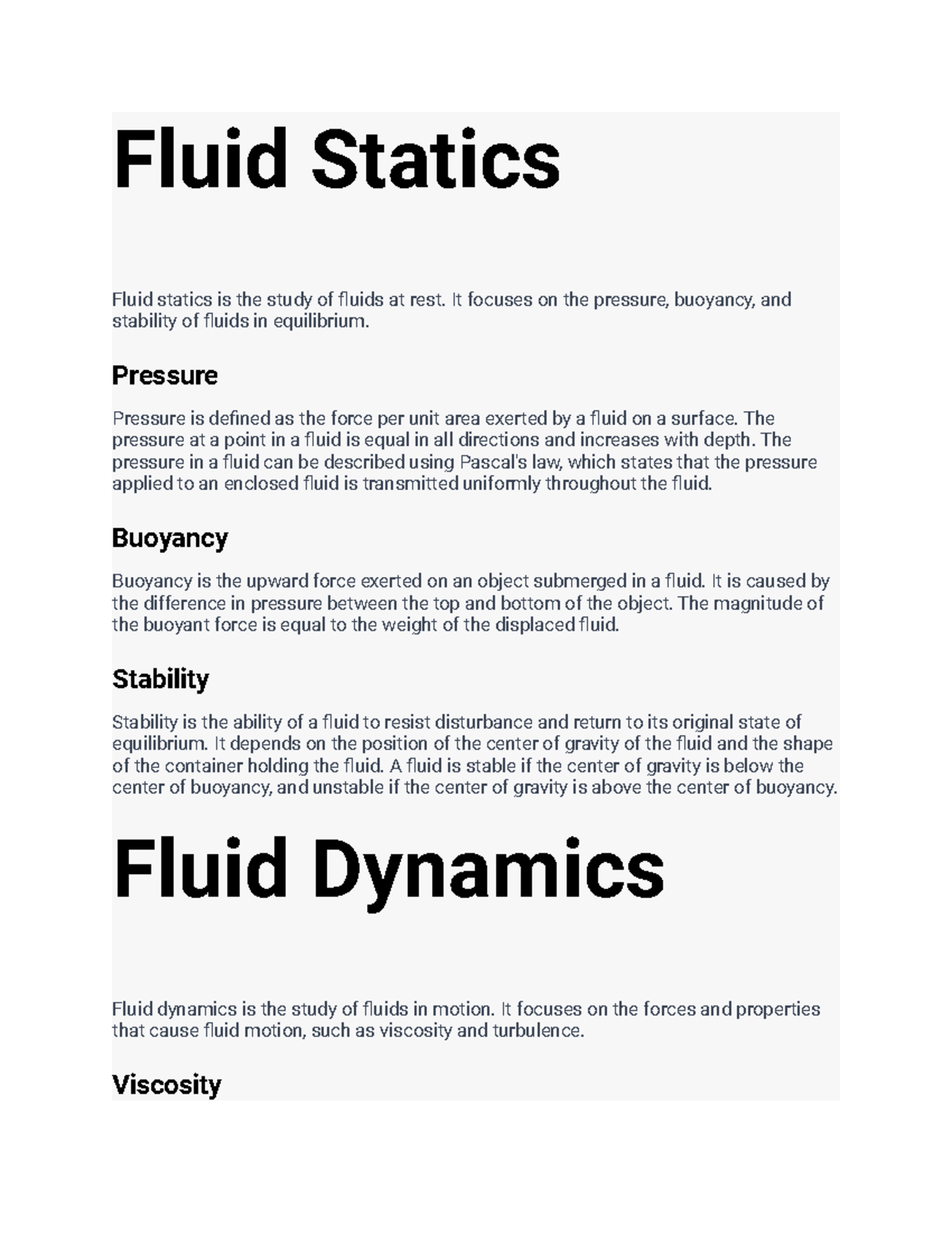 Fluid Mechanics 5-6 - Units 5 and 6 - Fluid Statics Fluid statics is ...