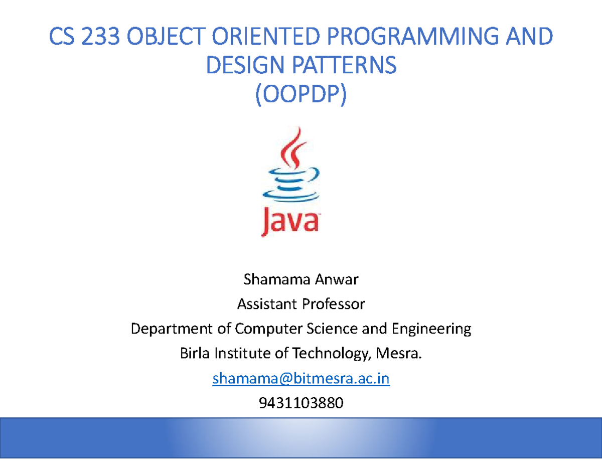 Cs233 Module 5 Useful Cs 233 Object Oriented Programming And Design Patterns Oopdp Shamama
