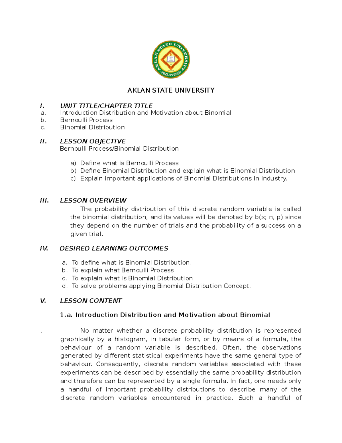 Engineering Data Analysis 1- Introduction Distribution and Motivation about Binomial - AKLAN ...
