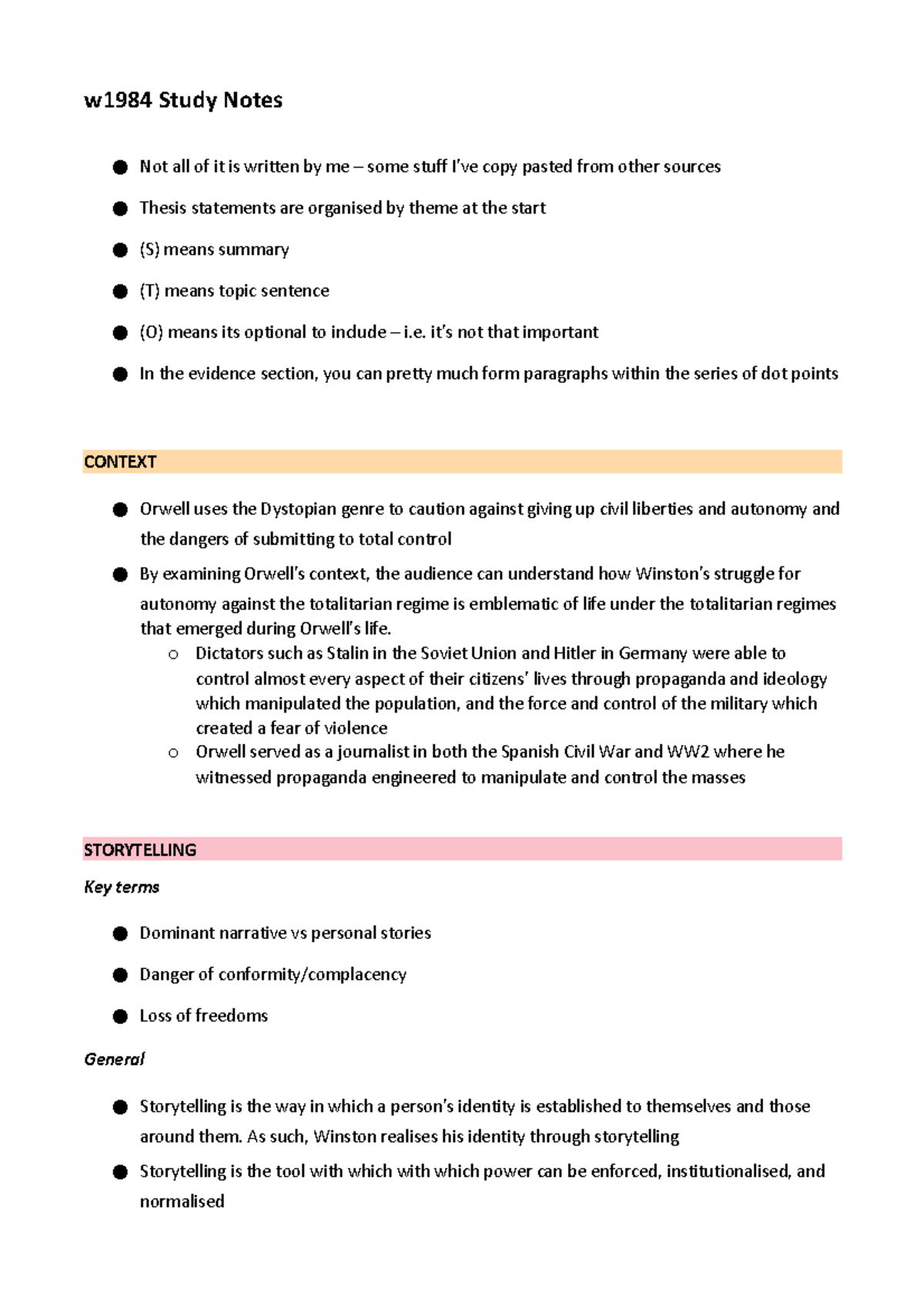 1984 Study Notes - w1984 Study Notes