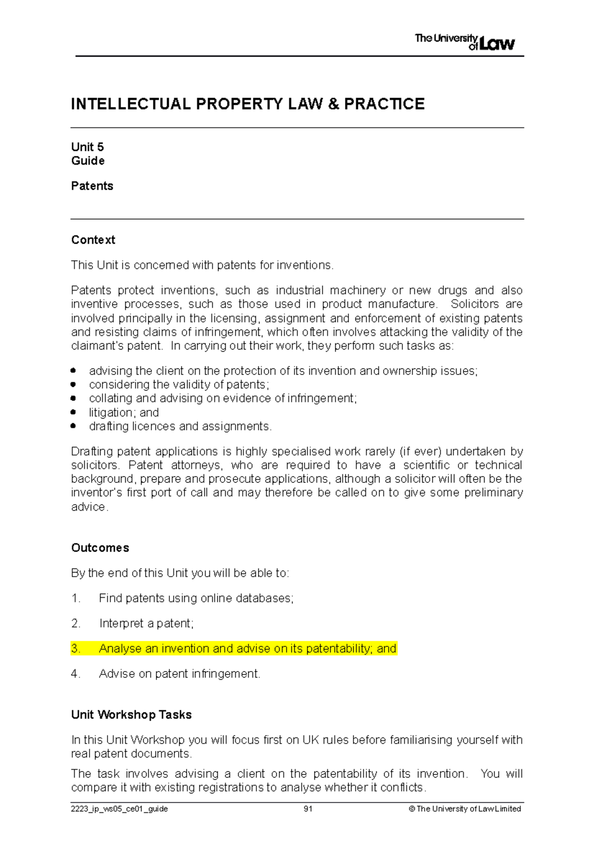5. Patents - workshop questions and answers - INTELLECTUAL PROPERTY LAW ...