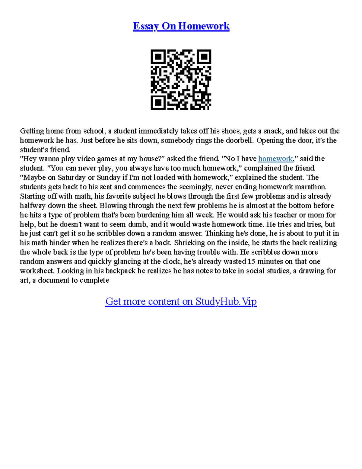 Essay On Homework - Essay On Homework Getting home from school, a ...