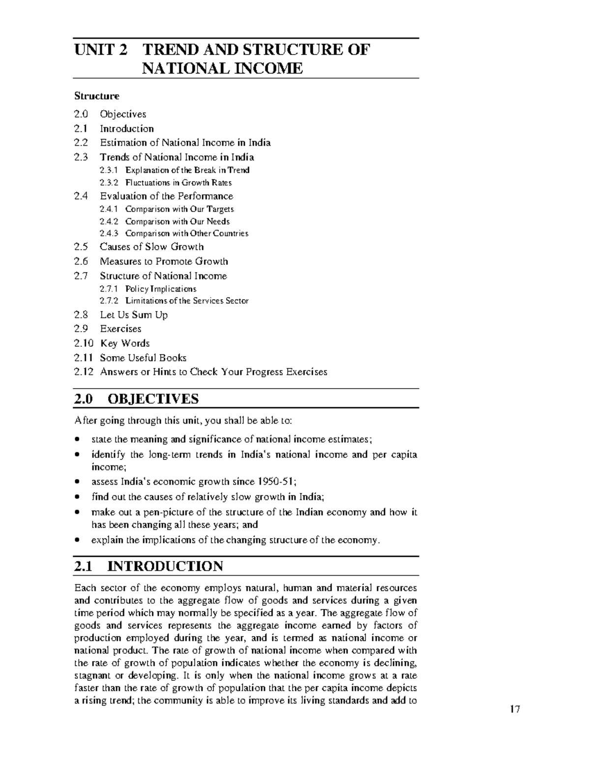 Unit-2 - Lecture notes - UNIT 2 TREND AND STRUCTURE OF NATIONAL INCOME ...