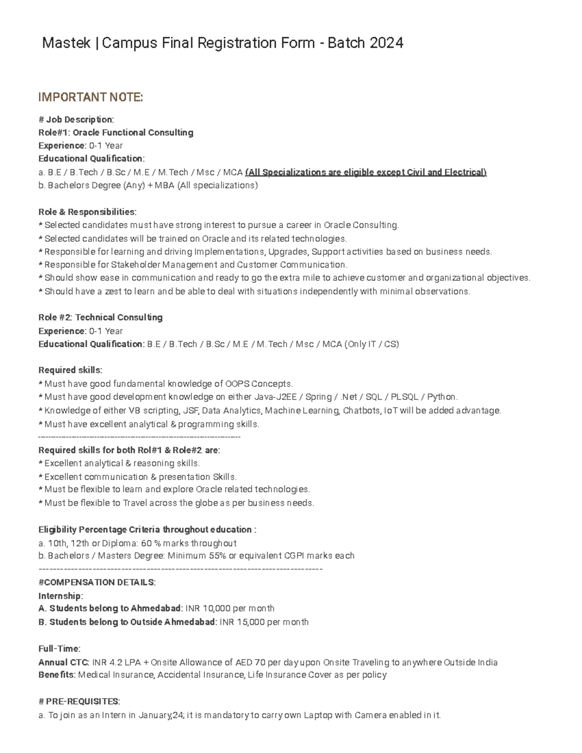 Mastek Campus Final Registration Form - Batch 2024 - Mastek | Campus ...