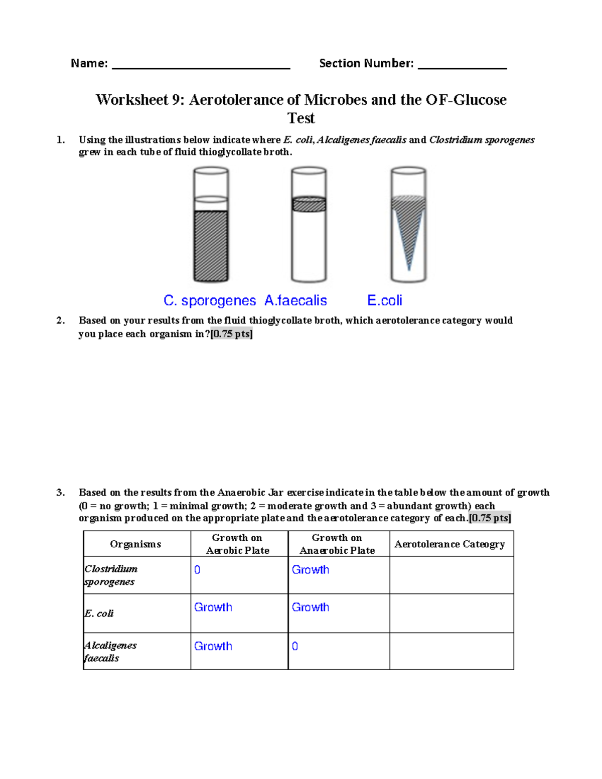 Worksheet 9 2815 014 NEW - Worksheet 9: Aerotolerance of Microbes and ...