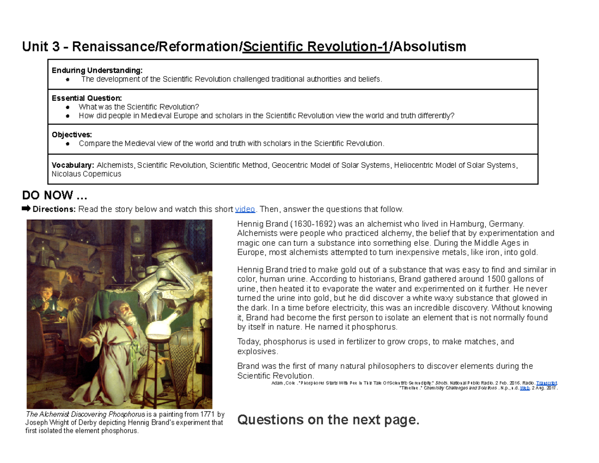 Scientific Revolution - Part 1 Honors - Google Docs - Unit 3 ...