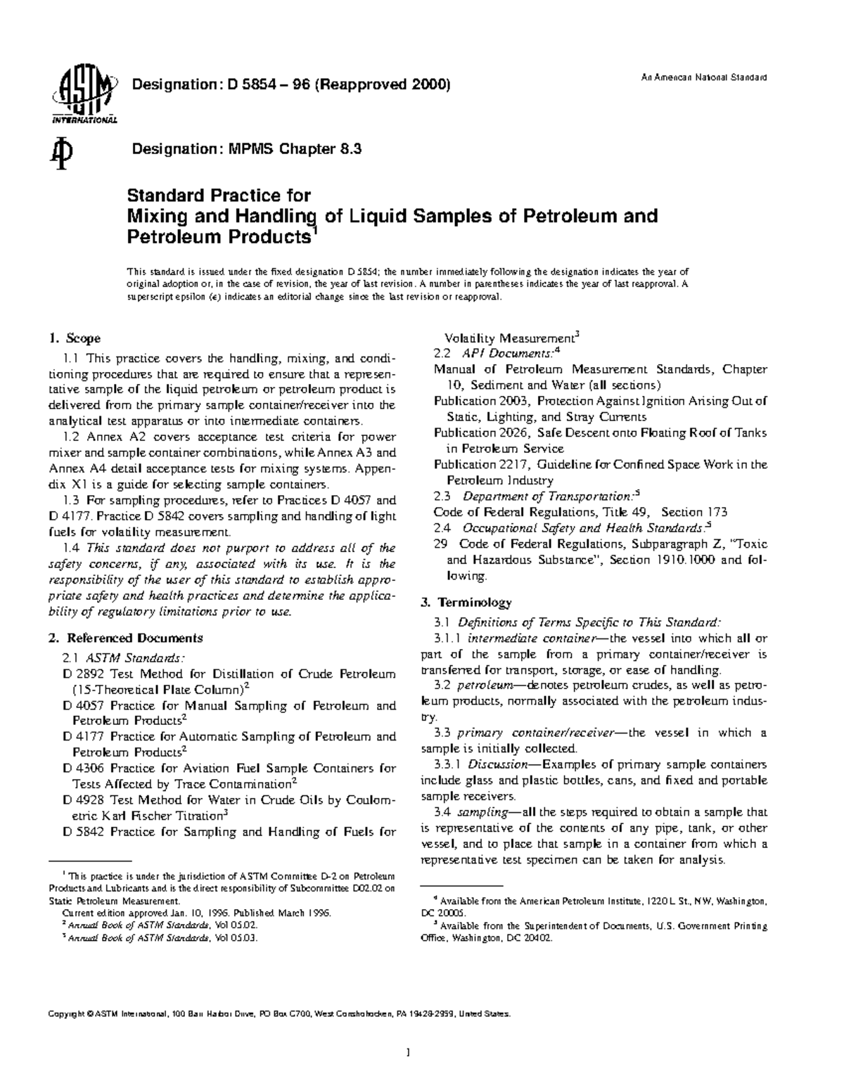 API MPMS - Capitulo 8.3 - 2000 English - Designation: D 5854 – 96 ...