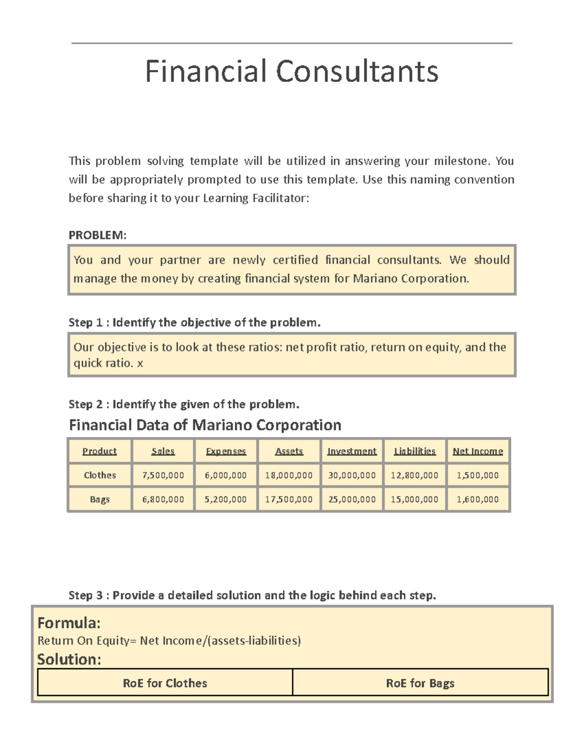 Financial Consultants - Financial Consultants This problem solving ...