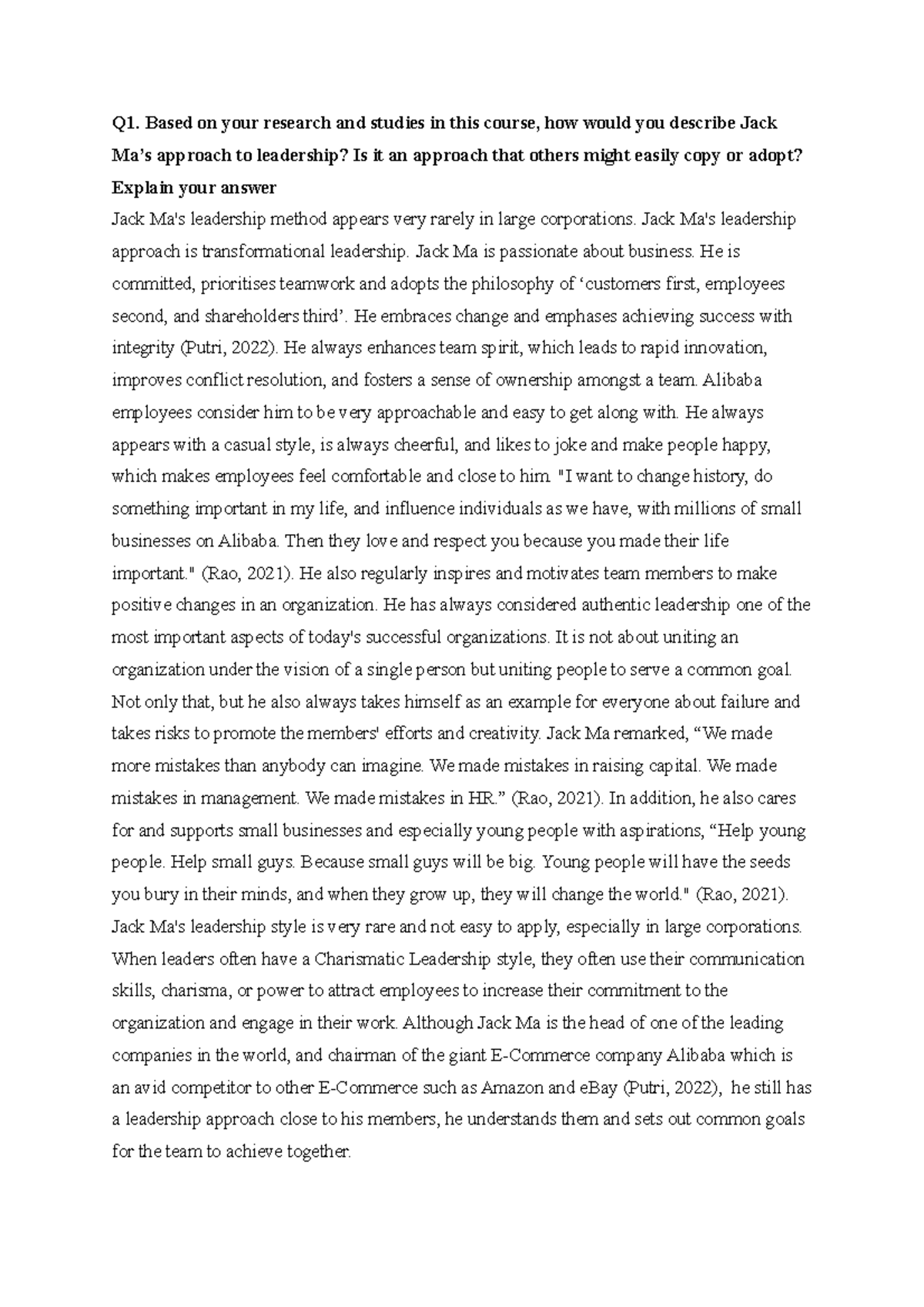 Leadership Case Study - Q1. Based on your research and studies in this ...