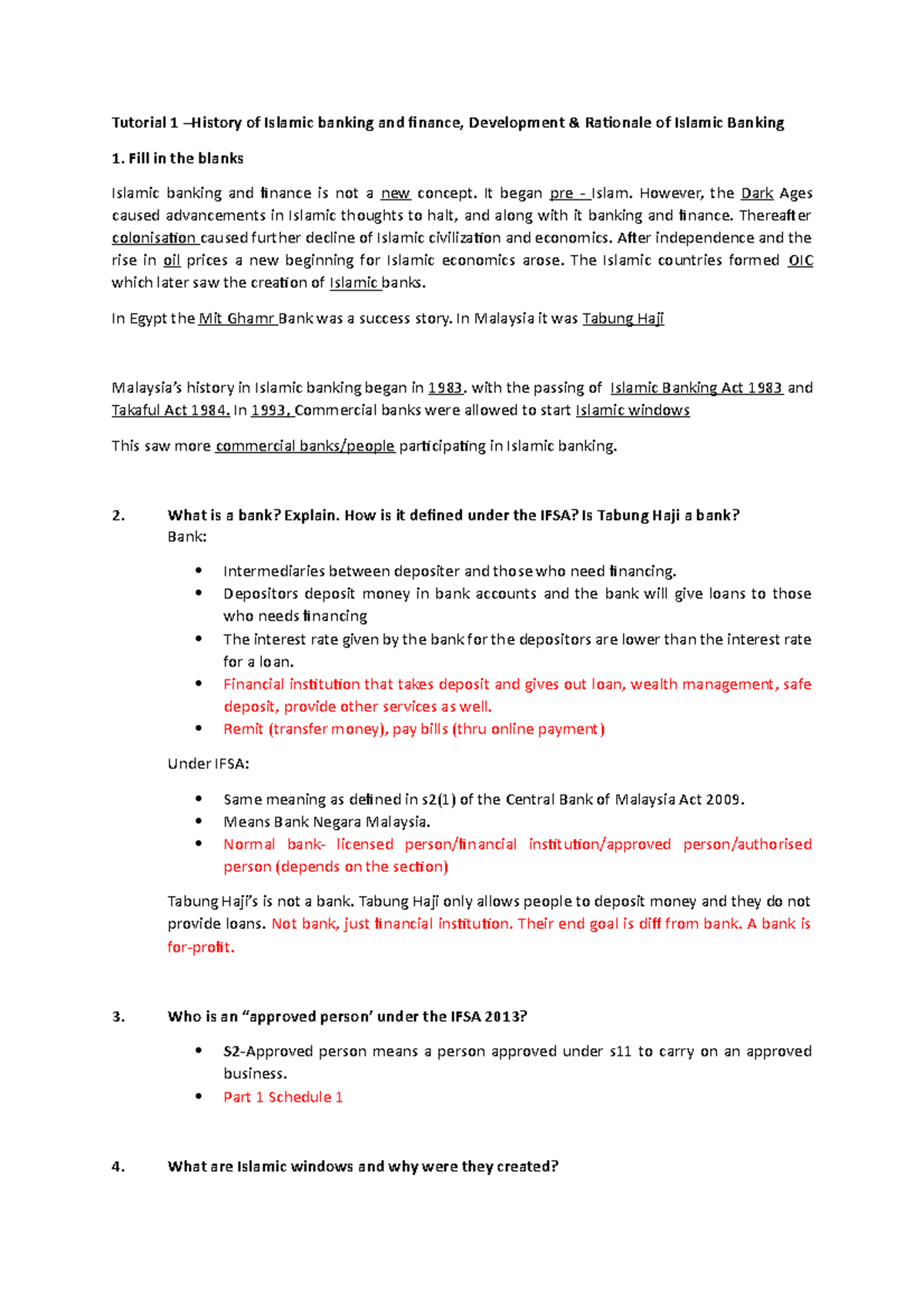 Tutorial 1 - Tutorial 1 –History of Islamic banking and finance ...