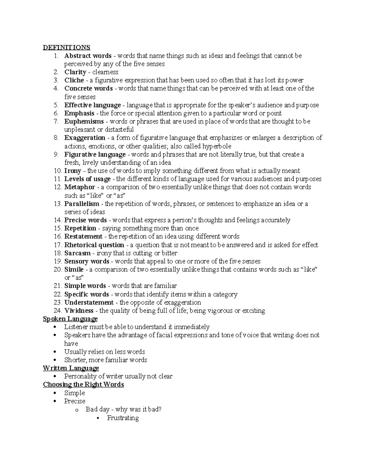 -Chapter 12- DEFINITIONS Abstract words - words that name things such ...
