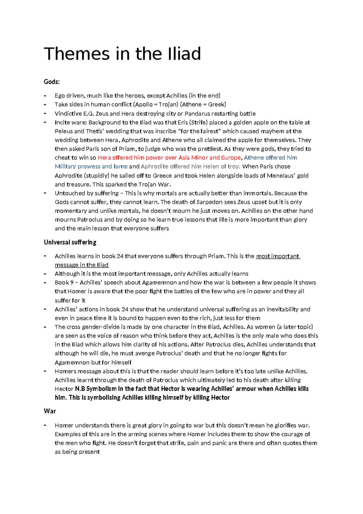 Themes in the Iliad - cccc - Themes in the Iliad Gods: Ego driven, much ...