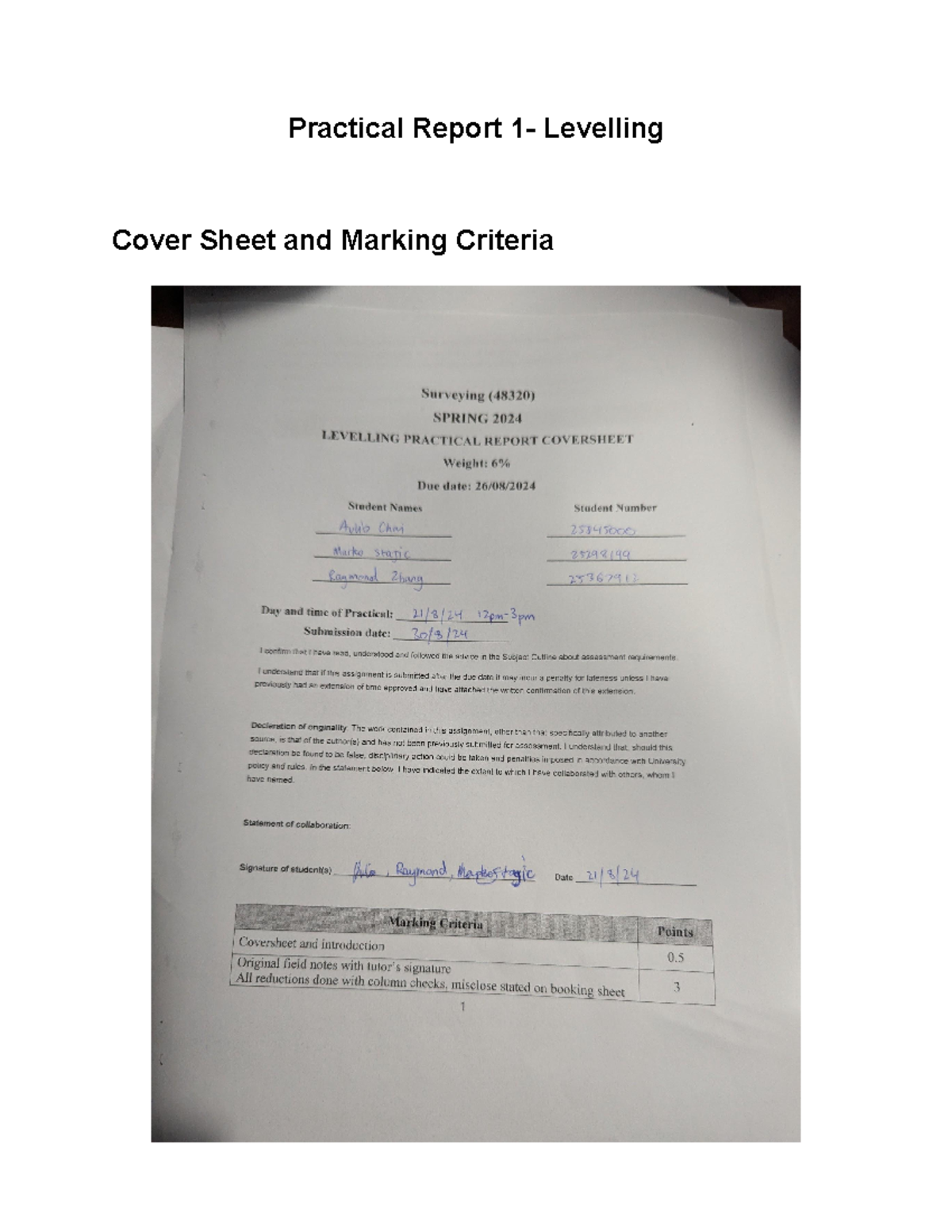 Practical Report 1- Levelling - As a group of three, we were required ...