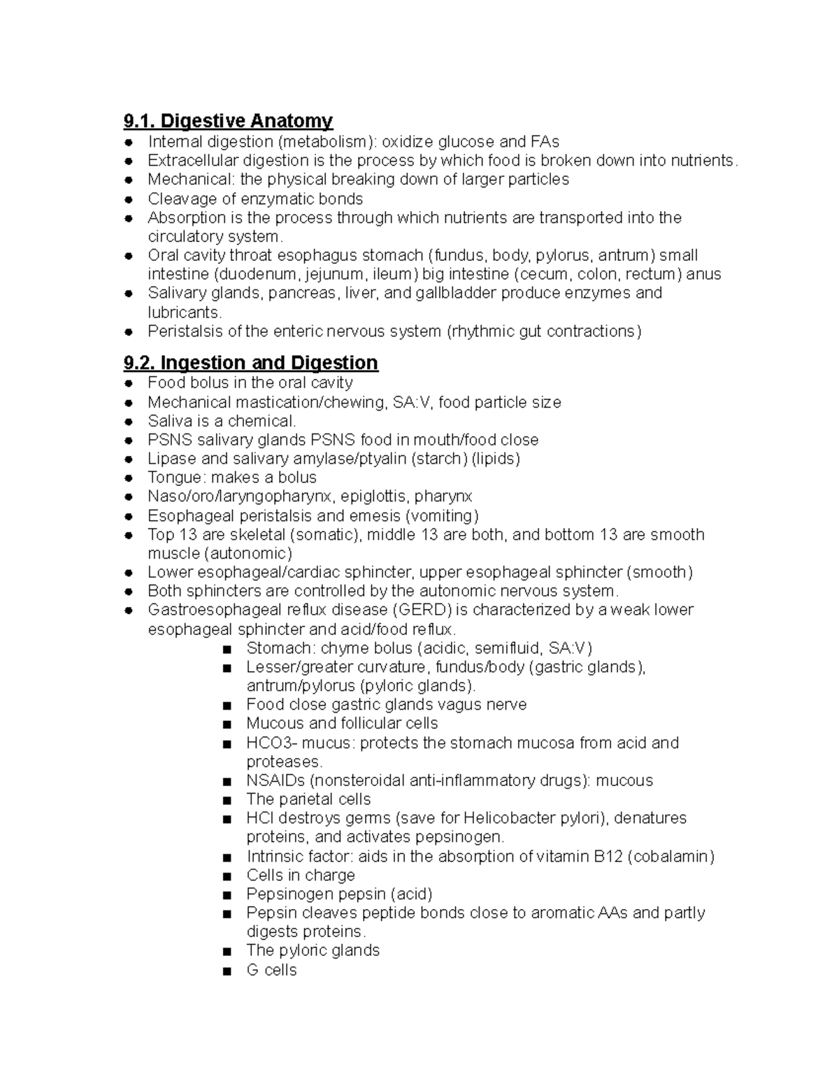 Digestive Anatomy - notes - 9. Digestive Anatomy Internal digestion ...