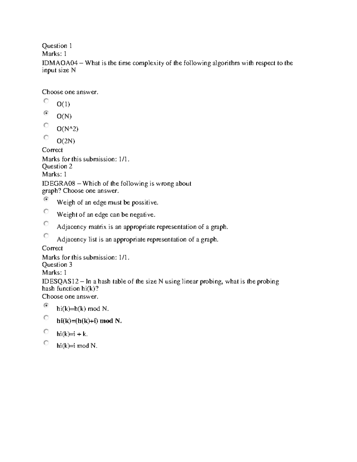 Dsa Multiple Choice Các Câu Hỏi ôn Tập Cho Dsa Question 1 Marks 1 Idmaoa04 What Is The