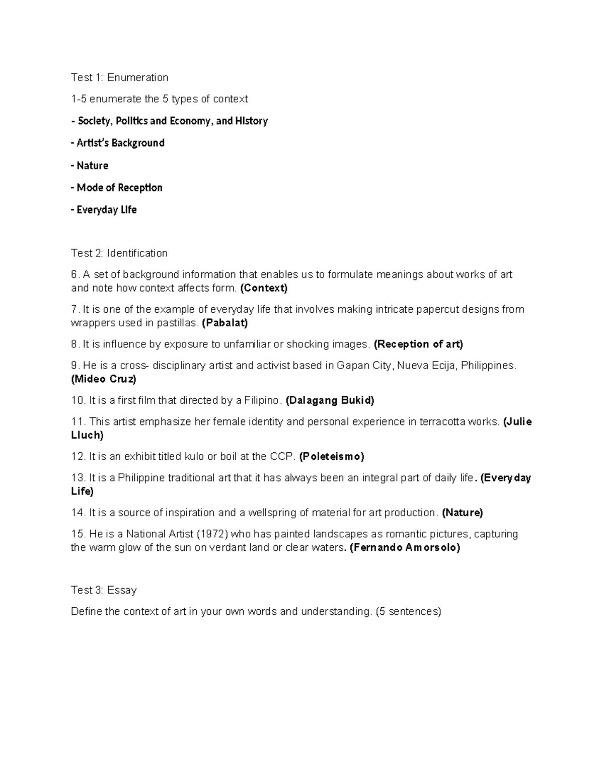 Quiz - research - Test 1: Enumeration 1-5 enumerate the 5 types of ...