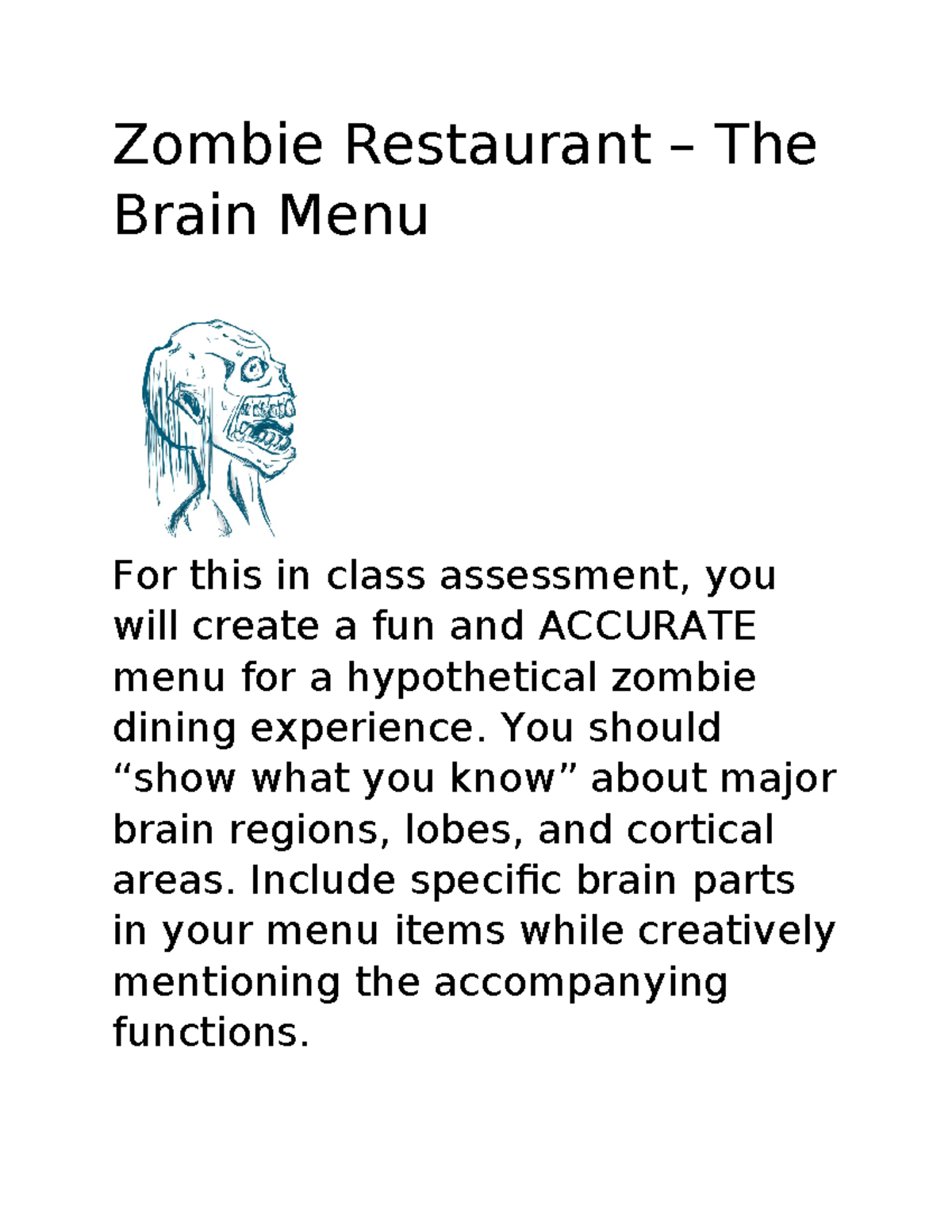 Zombie Restaurant - You should “show what you know” about major brain ...
