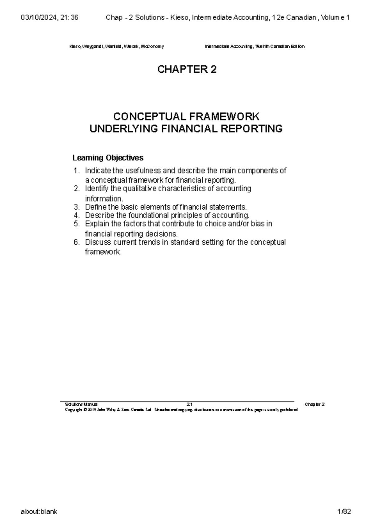 Chapter 2 Solutions Intermediate Accounting Volume 1 12th Canadian