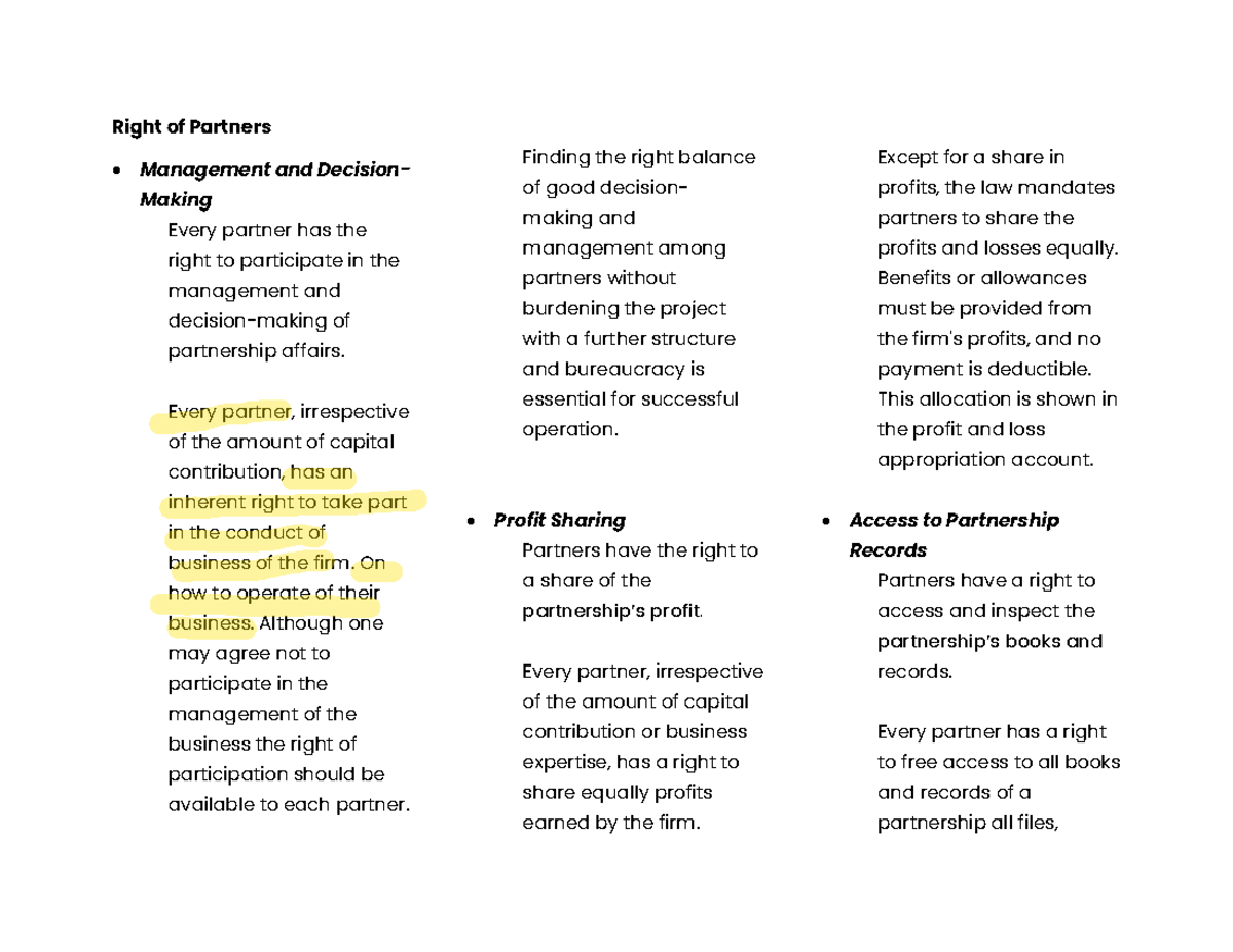 right of partners - Right of Partners Management and Decision- Making ...