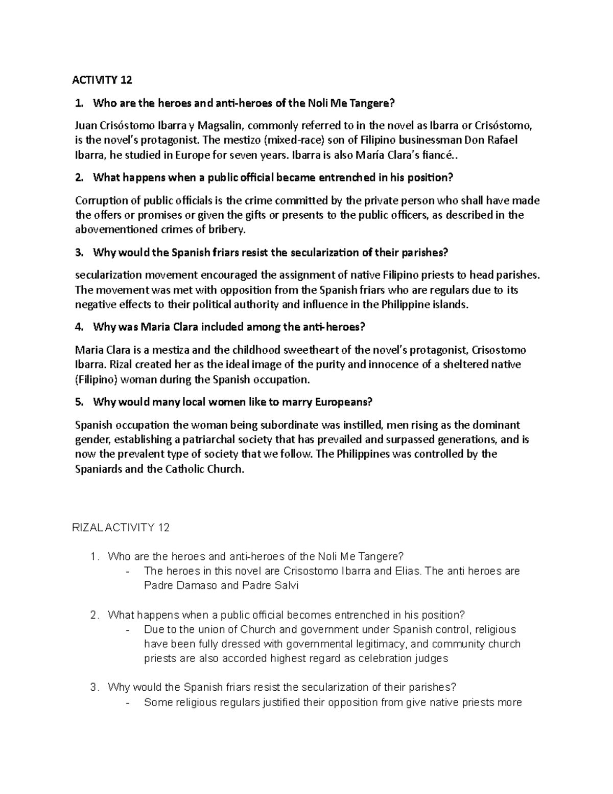 CX12 - Rizal-Chapter-12 - ACTIVITY 12 1. Who are the heroes and anti ...