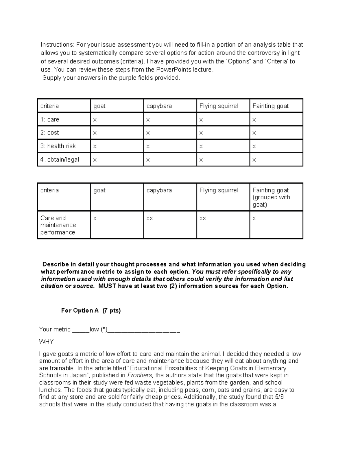 Info assessment - info assesment: class pet SSI - Instructions: For ...