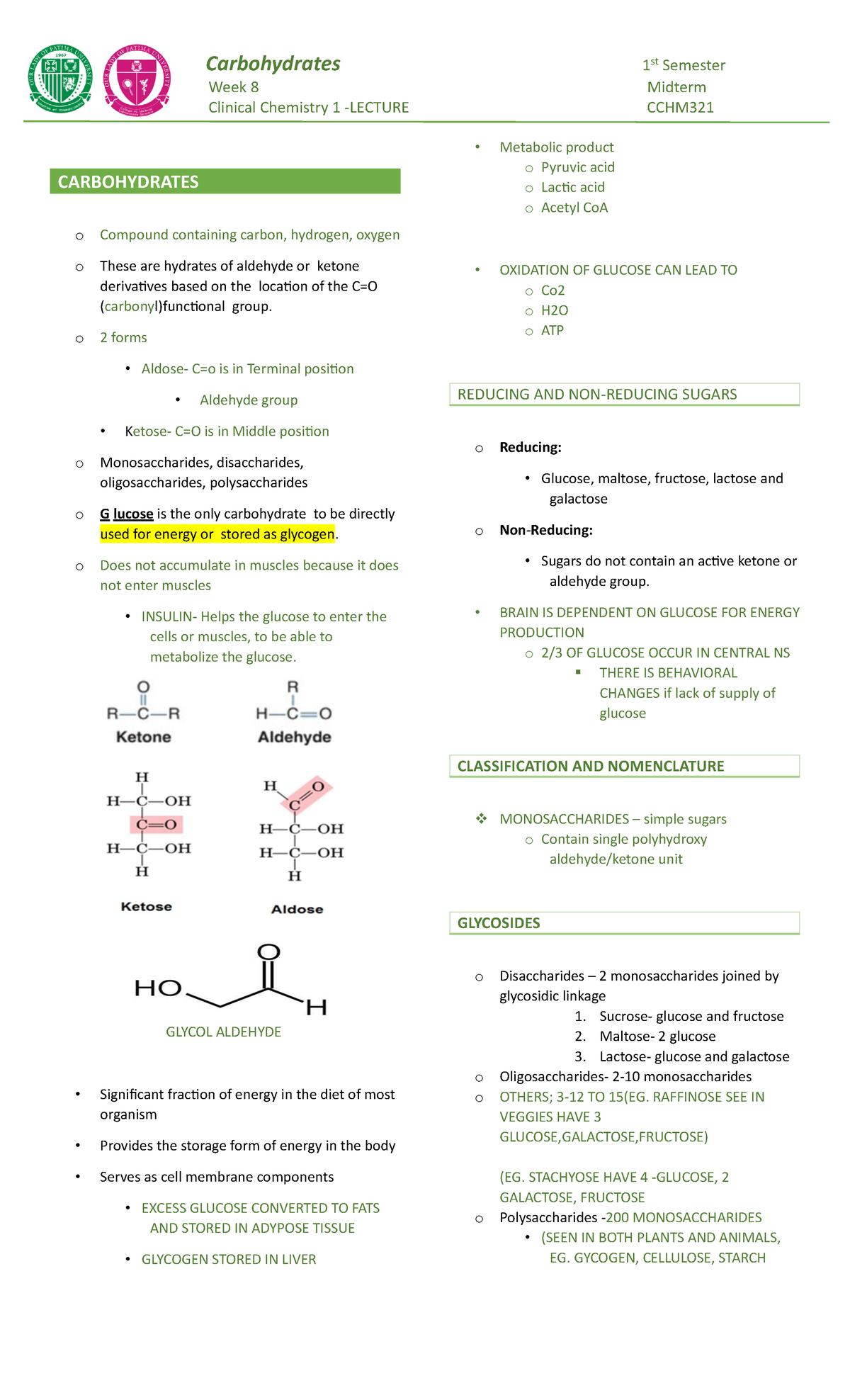 Carbohydrates PT1 - goodluck - Week 8 Midterm Clinical Chemistry 1 ...