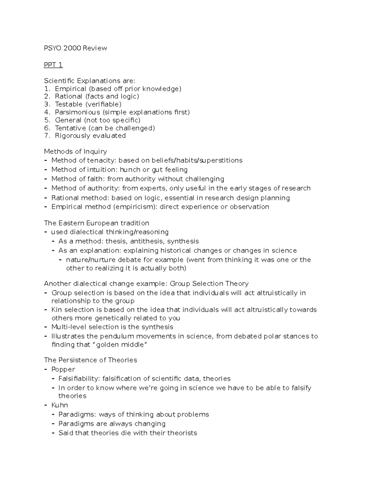 PSYO 2000 Notes - PSYO 2000 Review PPT 1 Scientific Explanations are ...
