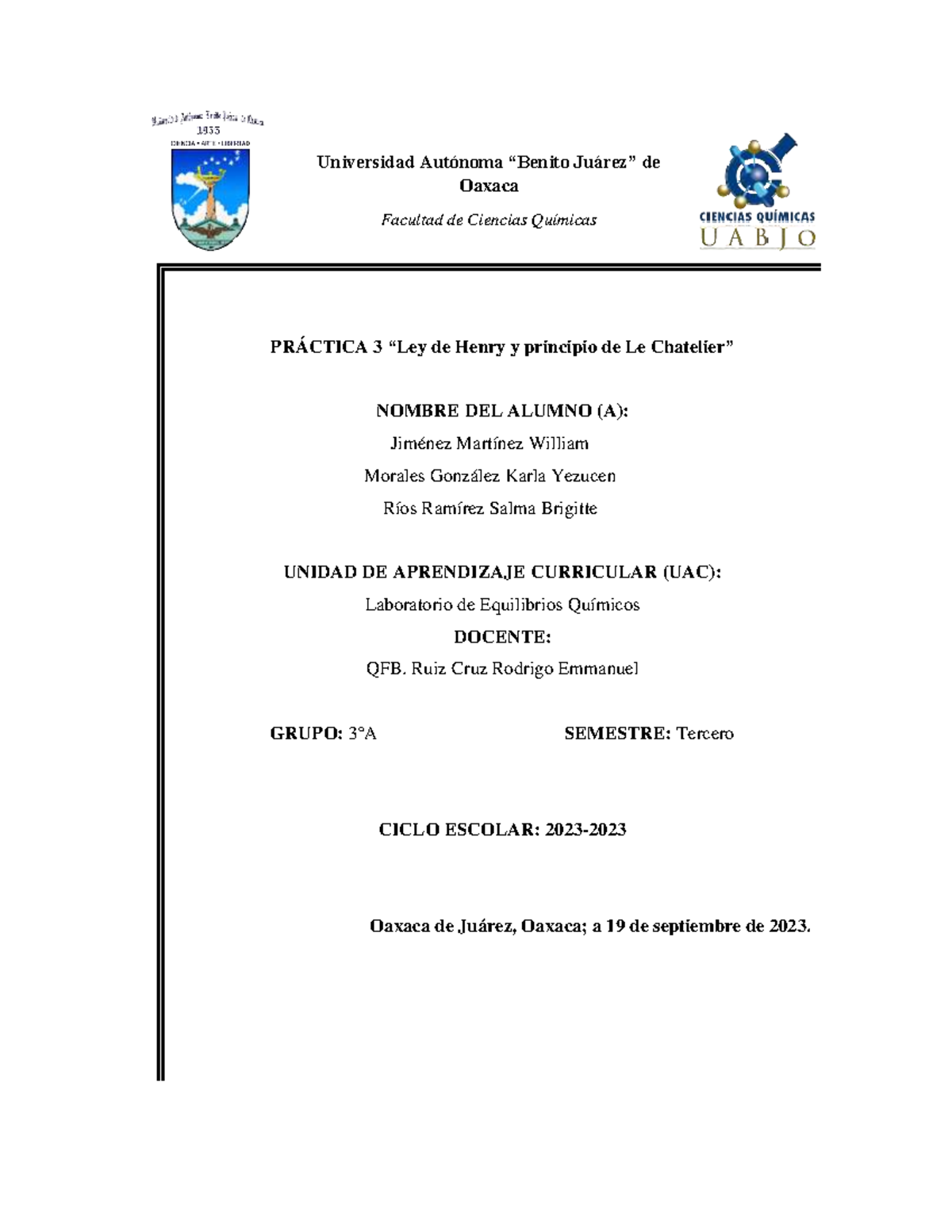 Practica 3. LEY DE Henry Y Principio DE LE Chatelier - PRÁCTICA 3 “Ley ...